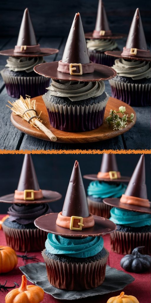 Witch Hat Cupcakes: Halloween Spooky Cupcakes With Chocolate Frosting ...