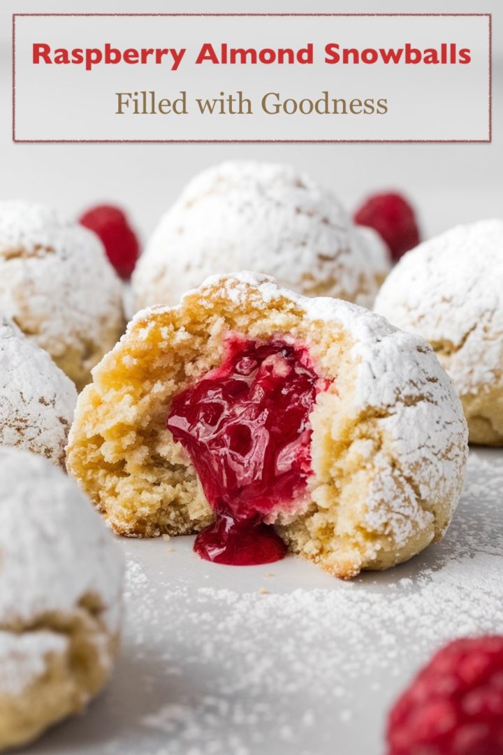 Raspberry Filled Almond Snowball Cookies - Emma's Cake Studio