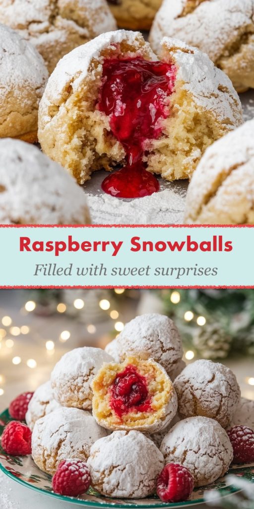 Raspberry Filled Almond Snowball Cookies - Emma's Cake Studio