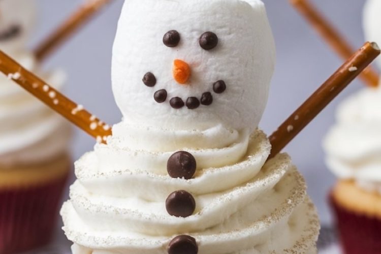 Chilly Snowman Cupcakes Recipe with Marshmallows - Emma's Cake Studio