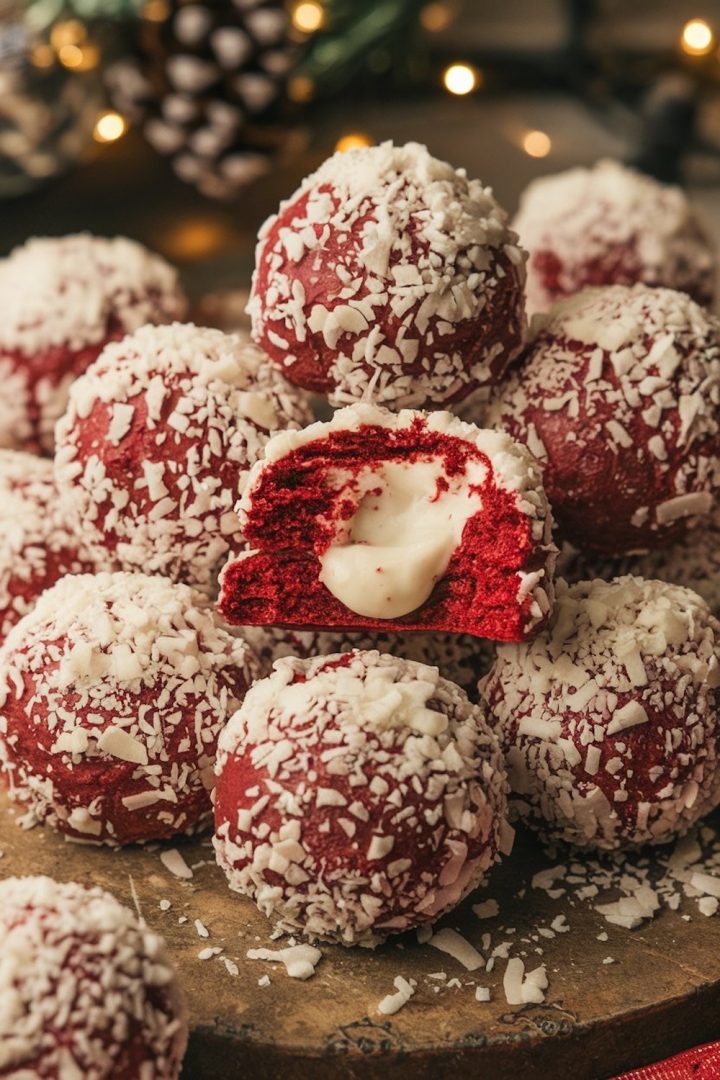 Red Velvet Snowball Cookies with White Chocolate Filling Recipe - Emma ...
