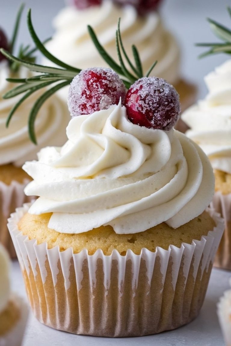 Vanilla Cupcakes with Sugared Cranberries and Rosemary - Emma's Cake Studio