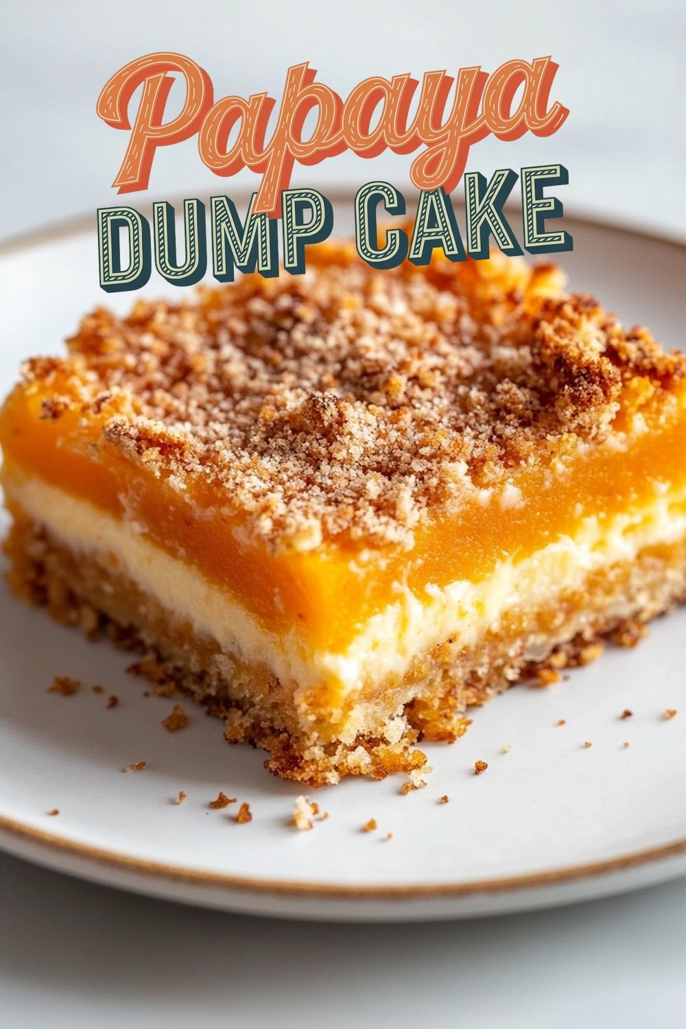 Papaya Dump Cake with Creamy Layers and Streusel Topping - Emma's Cake Studio