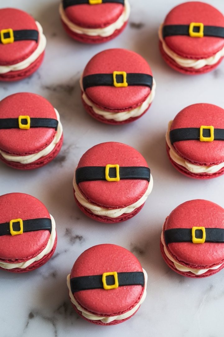 Santa Belt Christmas Macarons - Emma's Cake Studio