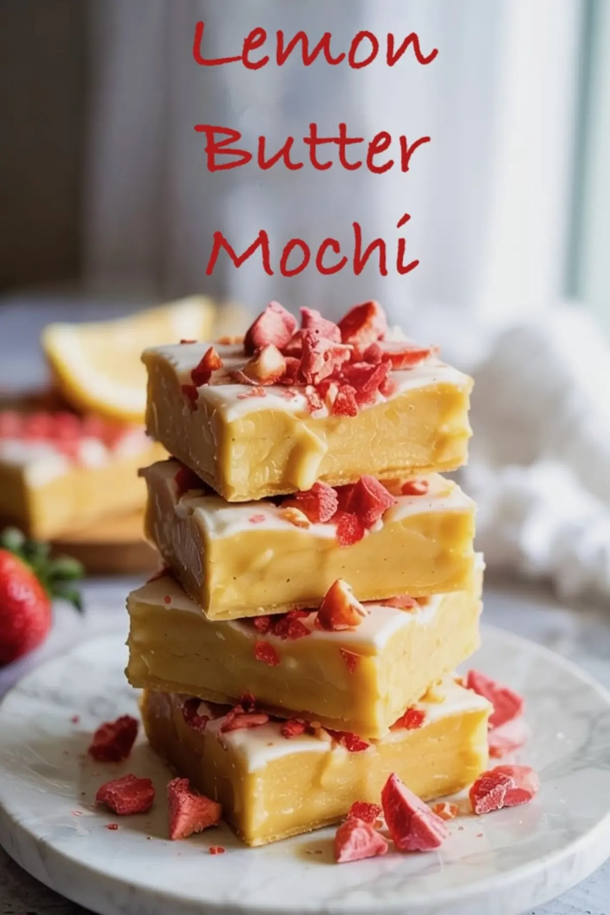 Bright Lemon Butter Mochi with a Berry Crunch - Emma's Cake Studio